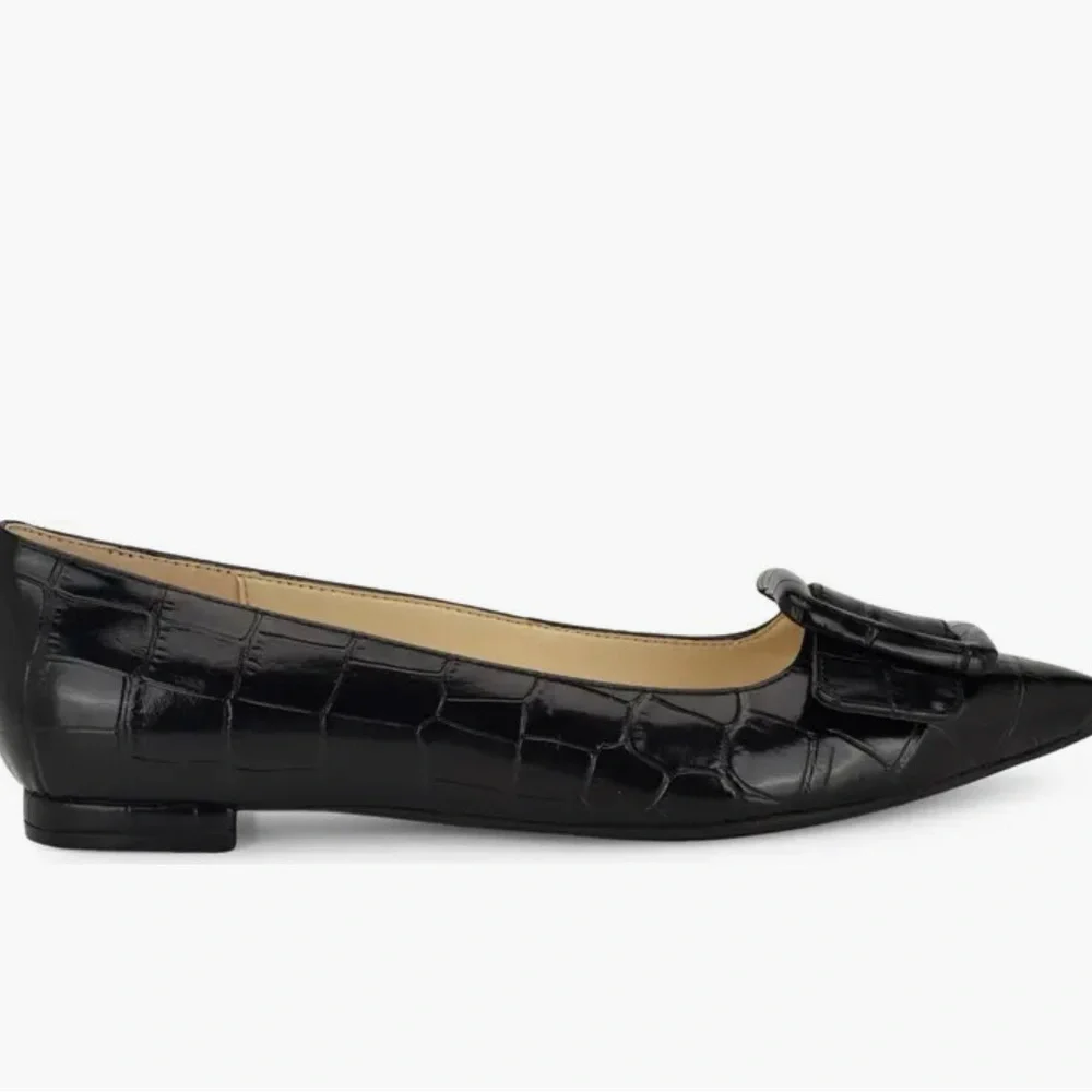 Nine West | Shoes | New Nine West Jesike Croc Buckle Flats Sz 75 M ...